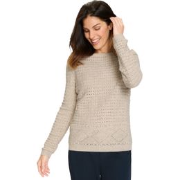 Damen Ajourpullover in Melange-Optik sand-ecru-meliert, Gr&ouml;&szlig;e 52