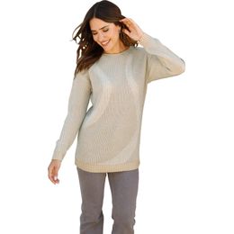 Damen Longpullover in Patentstrick-Optik sand-silberfarben-gemustert, Gr&ouml;&szlig;e 50