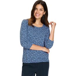 Damen 3/4-Arm-Shirt im Herzchen-Muster mittelblau-ecru-bedruckt, Gr&ouml;&szlig;e 56