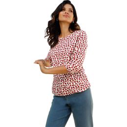 Damen 3/4-Arm-Shirt im Herzchen-Muster ecru-rot-bedruckt, Gr&ouml;&szlig;e 46
