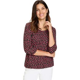 Damen 3/4-Arm-Shirt im Herzchen-Muster schwarz-pink-bedruckt, Gr&ouml;&szlig;e 48