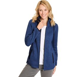 Damen Strickfleecejacke mit Kapuze jeansblau-schwarz-meliert, Gr&ouml;&szlig;e 48