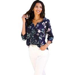 Damen Schlupf-Bluse mit R&uuml;schen an den &Auml;rmelabschl&uuml;ssen marine-hellros&eacute;-bedruckt, Gr&ouml;&szlig;e 48