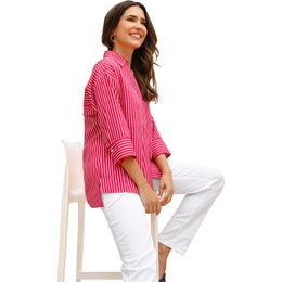 Damen Longbluse mit Kellerfalte im R&uuml;ckteil wei&szlig;-pink-gestreift, Gr&ouml;&szlig;e 40