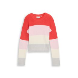Tom Tailor M&auml;dchen Cropped Strickpullover mit Colour Blocking, rot, Colour Blocking, Gr. 164