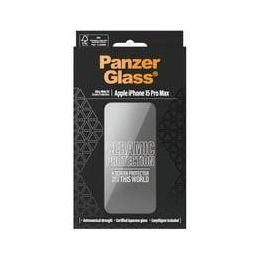 PanzerGlass Ceramic Displayschutz Ultra-Wide Fit, Schutzfolie transparent, iPhone 15 Pro Max, EasyAligner