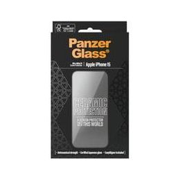 PanzerGlass Ceramic Displayschutz Ultra-Wide Fit, Schutzfolie transparent, iPhone 15, EasyAligner