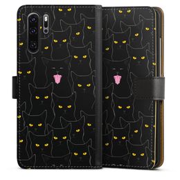 DeinDesign Huawei P30 Pro Handy Klapphülle Handyhülle aus Kunst Leder schwarz Flip Case Eye Cat Muster Sideflip mit langer Lasche