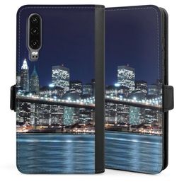 DeinDesign Huawei P30 Handy Klapphülle Handyhülle aus Kunst Leder schwarz Flip Case Usa New York Brooklyn Bridge Sideflip mit langer Lasche