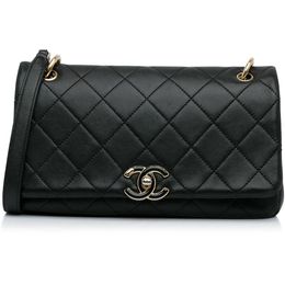 Chanel Hobo Bags - Large Lambskin Twist Chain Enamel CC Flap - Gr. unisize - in Schwarz - f&uuml;r Damen