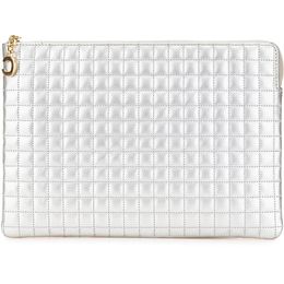 C&eacute;line Celine Clutches - Quilted Metallic Calfskin C Charm Pouch - Gr. unisize - in Silber - f&uuml;r Damen