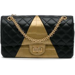 Chanel Hobo Bags - Medium Croc Embossed Lambskin 2.55 Reissue Double - Gr. unisize - in Schwarz - f&uuml;r Damen