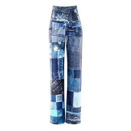 WINSHAPE Functional Comfort Wide Leg Pants CUL101C in patchwork blue | Gr.: M