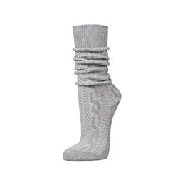 PAULGOS Trachtensocken Kniestr&uuml;mpfe mit Zopfmuster in Grau | Gr.: 46