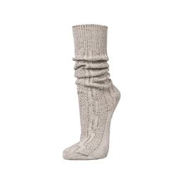 PAULGOS Trachtensocken Kniestr&uuml;mpfe mit Zopfmuster in Beige | Gr.: 47