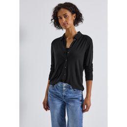 Street One Langarmshirt Jersey-Shirt im Blusen-Look und mit Knopfleiste Black 46 46 Langarmshirt für Damen von Street One