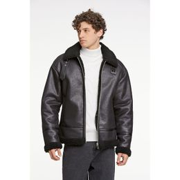 LINDBERGH Lederimitatjacke ohne Kapuze mit Schnalle am Kragen black S S Lederjacke von LINDBERGH