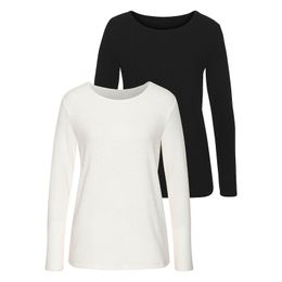 Vivance Langarmshirt »mit modischer Rippstruktur« 2er-Pack, aus weichfließender Qualität mit Viskose schwarz, creme 32/34 32/34 Vivance Langarmshirt