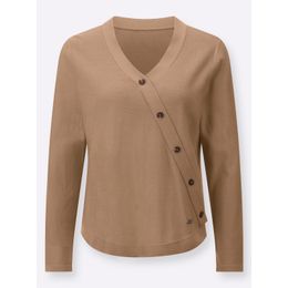 WITT Damen V-Ausschnitt-Pullover in Linksstrick-Optik, camel, Gr&ouml;&szlig;e 44