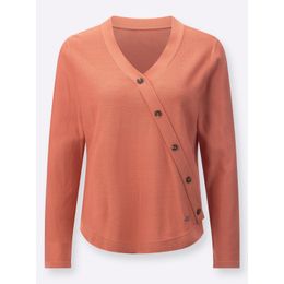 WITT Damen V-Ausschnitt-Pullover in Linksstrick-Optik, papaya, Gr&ouml;&szlig;e 40