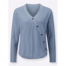WITT Damen V-Ausschnitt-Pullover in Linksstrick-Optik, bleu, Gr&ouml;&szlig;e 44