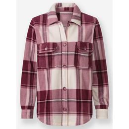 WITT Damen Fleecejacke mit Kn&ouml;pfen in Horn-Optik, champagner-bordeaux-kariert, Gr&ouml;&szlig;e 38