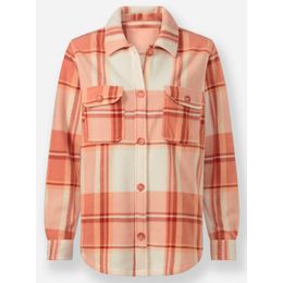 WITT Damen Fleecejacke mit Kn&ouml;pfen in Horn-Optik, champagner-papaya-kariert, Gr&ouml;&szlig;e 52