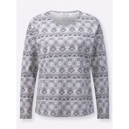 WITT Damen Print-Shirt mit paspeliertem Rundhals-Ausschnitt, steingrau-bedruckt, Gr&ouml;&szlig;e 48