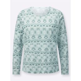 WITT Damen Print-Shirt mit paspeliertem Rundhals-Ausschnitt, mint-bedruckt, Gr&ouml;&szlig;e 48