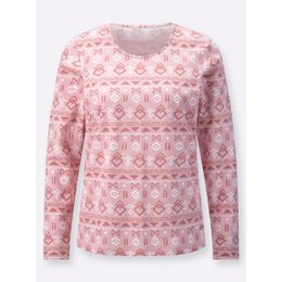 WITT Damen Print-Shirt mit paspeliertem Rundhals-Ausschnitt, hortensie-bedruckt, Gr&ouml;&szlig;e 40