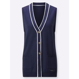 WITT Damen Strickweste mit Kontraststreifen, marine, Gr&ouml;&szlig;e 54