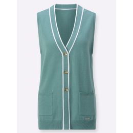 WITT Damen Strickweste mit Kontraststreifen, jade, Gr&ouml;&szlig;e 50