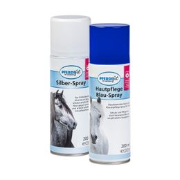 PFERDEfit by Loesdau Set Erste HIlfe, Silber-/Aluminiumspray + Hautpflege Blau-Spray-Set