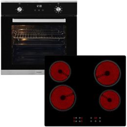 Exquisit Backofen-Set "BAKO76601H", Energieeffizienz: A (A+++-D), grau (edelstahl), Herdsets, autark einbaubar-Ofen mit Heißluft,Kochfeld mit Sensorbedienung