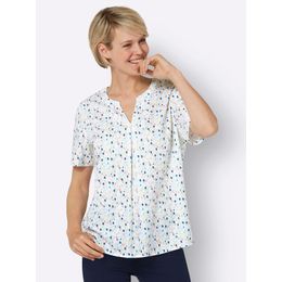 Schlupfbluse Classic Basics, Damen, Gr. 46, gr&uuml;n (wei&szlig;, mint, bedruckt), 100% Polyester, gebl&uuml;mt, gemustert, Rundhals, Blusen Schlupfbluse