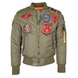 Bomberjacke Top Gun "im Pilotenstil mit Patches TG20191053", Herren, Gr. 50M, grün (olive), Obermaterial: 100% Nylon / Innenfutter: 100% Polyester / Strick: 100% Polyester / Wattierung: 100% Polyester, Jacken
