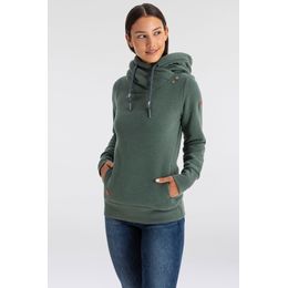 Kapuzensweatshirt Ragwear "GRIPYBUTTON", Damen, Gr. XL, grün (pine grün), Sweatware, Obermaterial: 70% Baumwolle, 30% Polyester, kontrastfarbene Details, unifarben, figurbetont hüftbedeckend, Rundhals, Rippbündchen, Sweatshirts, Sweater mit rustikalen Kordel-Akzenten