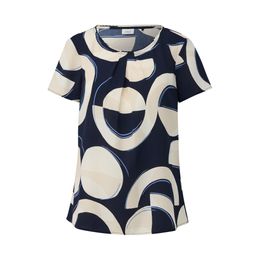 Kurzarmbluse s.Oliver BLACK LABEL, Damen, Gr. 36, blau (blau ecru), Web, Obermaterial: 100% Polyester, bedruckt, regular fit taillenbedeckt, Rundhals, gerader Abschluss, Blusen, mit All-Over Print