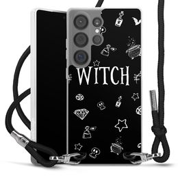 DeinDesign Galaxy S25 Ultra Handy Carry Case Hülle mit Band Handykette zum Umhängen schwarz Halloween Witch Bat Carry Case
