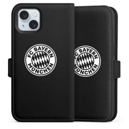 DeinDesign iPhone 15 Handy Klapph&uuml;lle Handyh&uuml;lle aus Kunst Leder schwarz Flip Case Fcb Coat Of Arms Fc Bayern M&uuml;nchen Sideflip mit Lasche