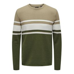 Only & Sons Only & Sons Pullover 'ONSNiguel' Herren Gr&ouml;&szlig;e L dunkelbeige / khaki / wei&szlig;