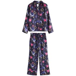 next Pyjama 'CoppaFeel' Damen Gr&ouml;&szlig;e XXL navy / hellblau / gelb / pink Winterkleid