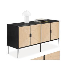 TecTake&reg; Sideboard, im Boho-Stil, Holzkorpus mit Fronten in Jute-Optik, Softclose-Scharniere f&uuml;r sanftes Schlie&szlig;en, 150 x 47 x 77 cm, h&ouml;henverstellbare F&uuml;&szlig;e