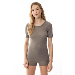 T-Shirt Mey "Wool Love", Damen, Gr. L/XL, grau (deep taupe), Obermaterial: 48% Schurwolle, 48% Polyester, 4% Elasthan, schmal hüftbedeckend, Rundhals, Shirts, schmale Passform, Kurzarm, Merino-Schurwolle