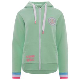 Kapuzensweatjacke Zwillingsherz, Damen, Gr. LXL (L/XL), grün (hellgrün), Sweatware, Obermaterial: 50% Baumwolle, 50% Polyester, Casual, comfort fit hüftbedeckend, V-Ausschnitt, Sweatjacken, Regular-Fit, Kapuze, Langarm, Reißverschluss, Neon-Details