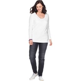 sheego Damen Langarmshirt mit Rundhalsausschnitt, Rippqualit&auml;t, wei&szlig;, Gr&ouml;&szlig;e 40/42