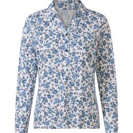 WITT Damen Poloshirt floral bedruckt, ecru-jeansblau-bedruckt, Gr&ouml;&szlig;e 48