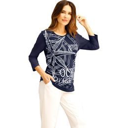 Damen 3/4-Arm-Shirt mit platziertem Print vorne marine-wei&szlig;, Gr&ouml;&szlig;e 52