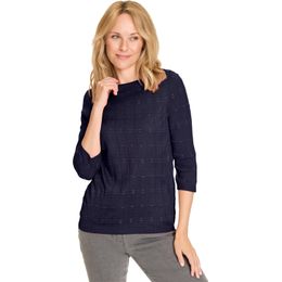 Damen 3/4 Arm-Pullover mit Strickmuster marine-ecru-gemustert, Gr&ouml;&szlig;e 42