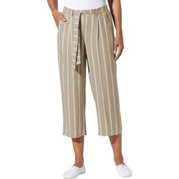 Damen 3/4-Hose mit fixiertem Bindeg&uuml;rtel beige-ecru-gestreift, Gr&ouml;&szlig;e 42
